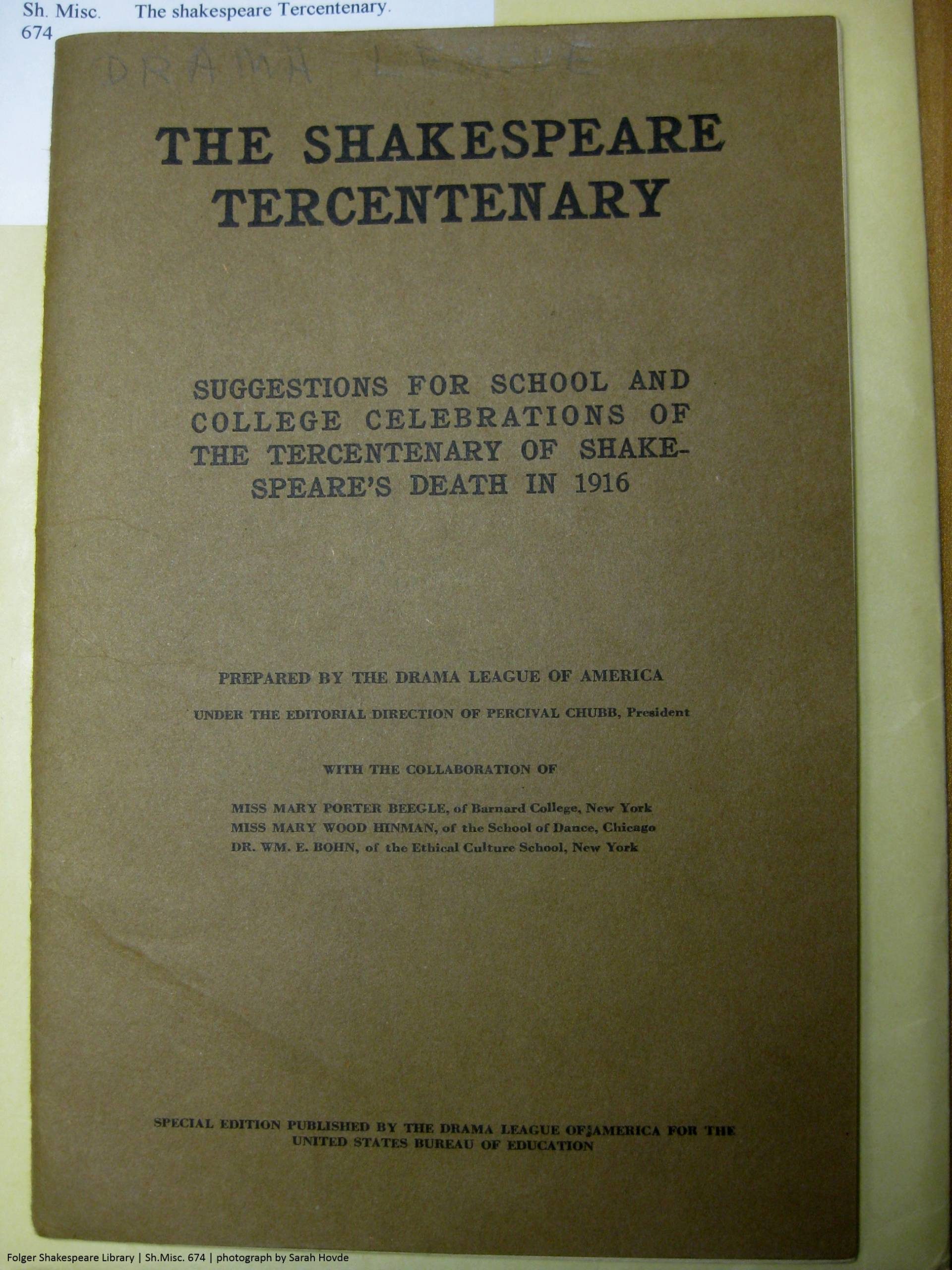 Shakespeare Tercentenary (front cover) | Folger Shakespeare Library
