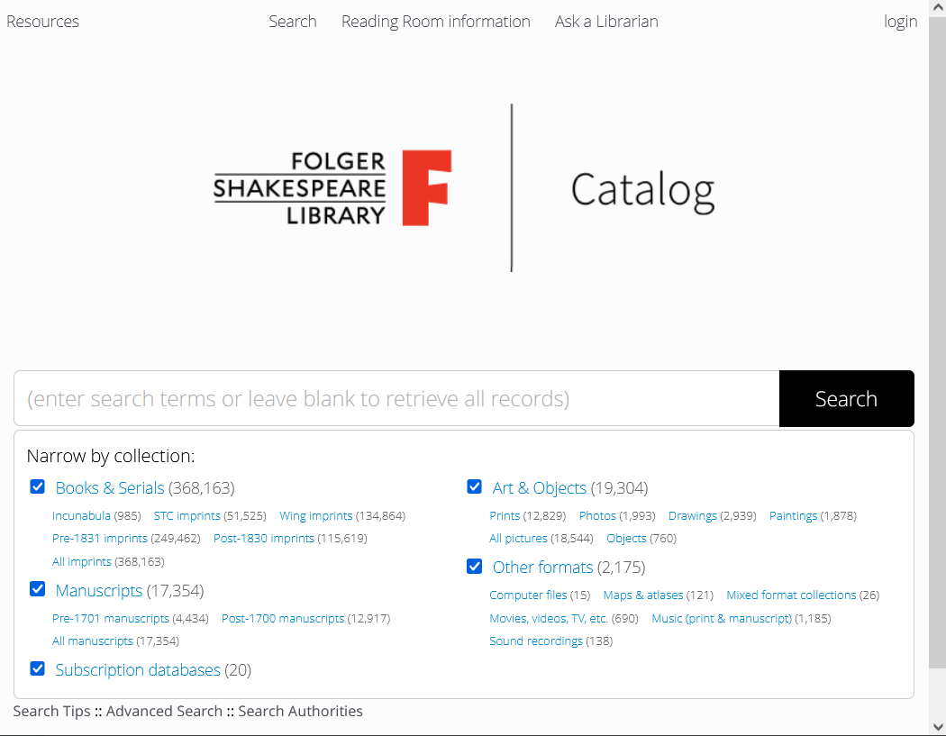 New catalog | Folger Shakespeare Library